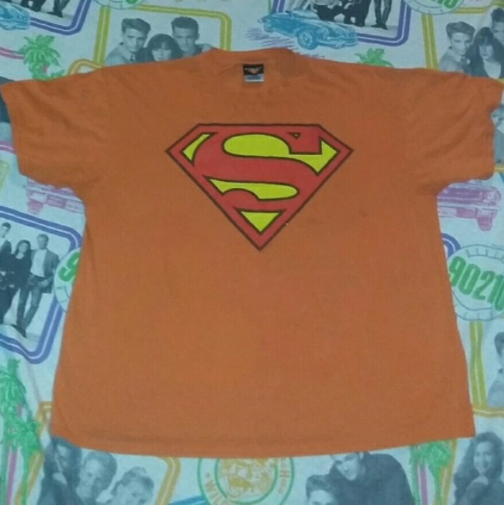 2001 Superman Vintage Logo Orange Shirt Dc Comics Tee… - Gem